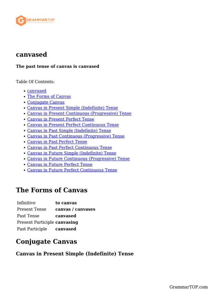 Canvas Past Tense_ Verb Forms, Conjugate CANVAS | PDF | Perfect ...