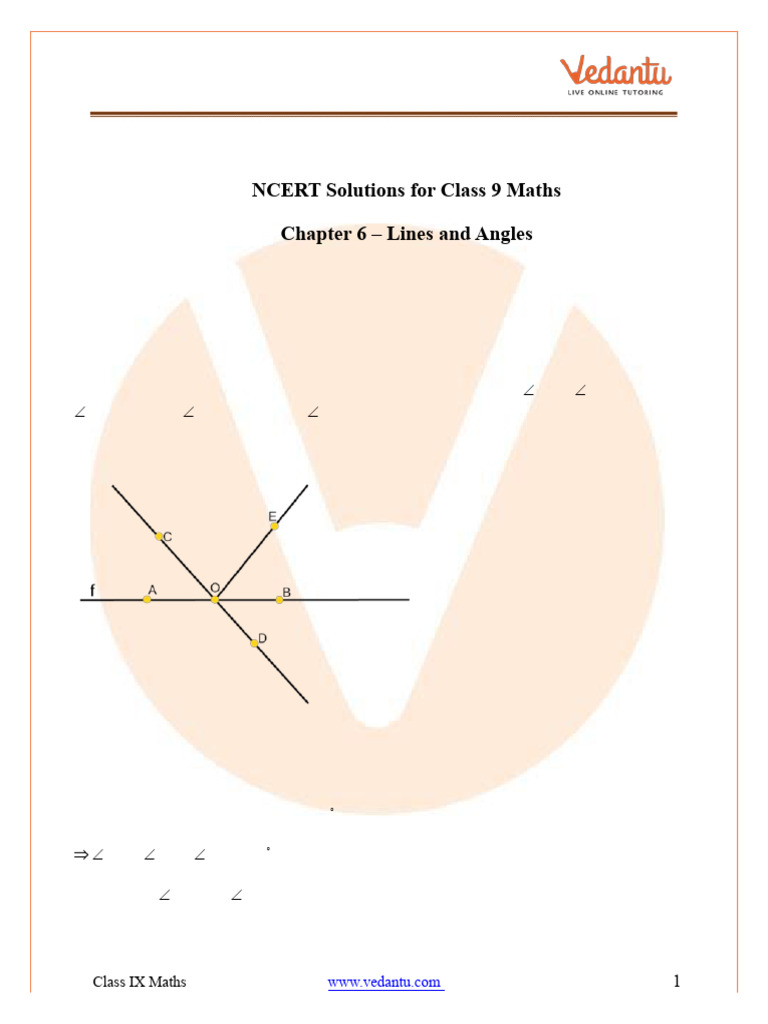 NCERT Solutions For Class 9 Maths Chapter 6 Lines and Angles - Free PDF Download | PDF | Line ...