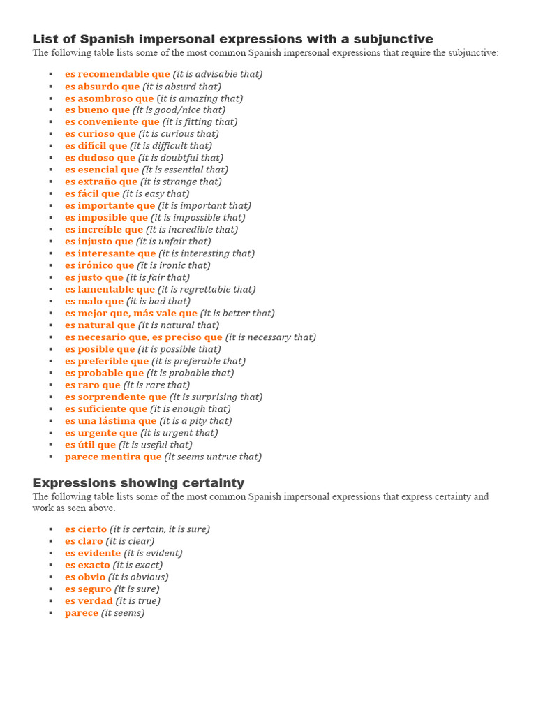 Spanish Subjunctive Impersonal Expressions | PDF