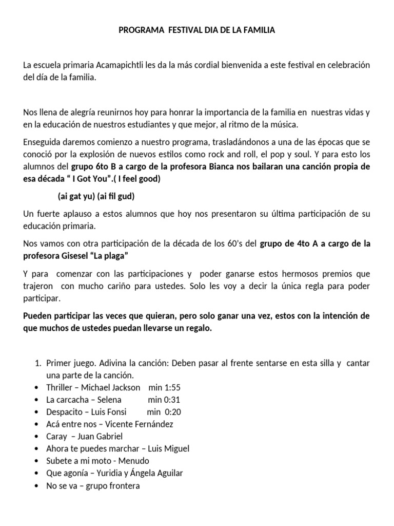 Festival Familiar Escolar 2023 | PDF