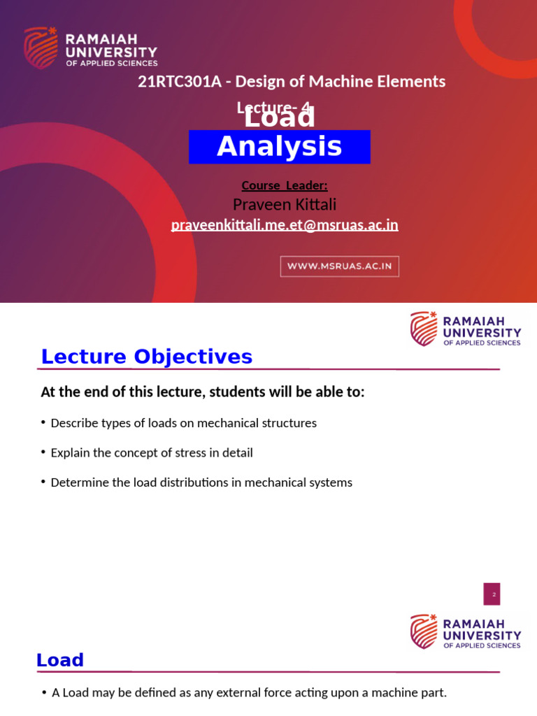 Lecture - 04 - 21RTC301A - Load Analysis | PDF | Force | Structural Load