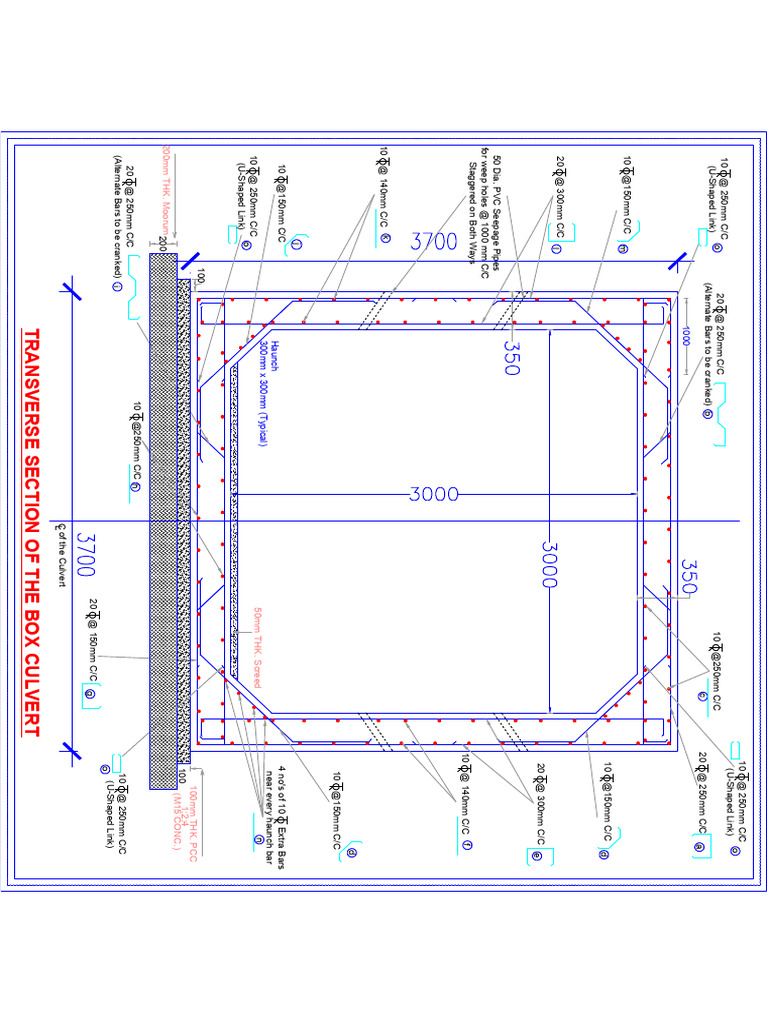 Box Culvert 3.3 X 3.3 M Reinforcement Details | PDF | Civil Engineering