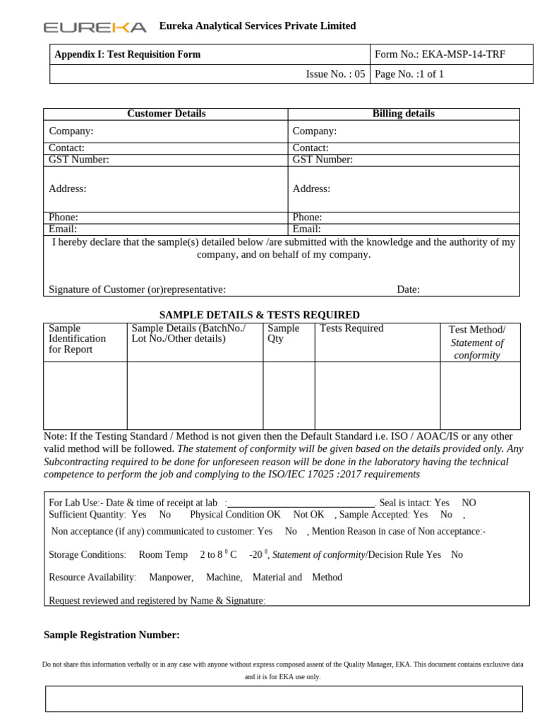 Eureka Lab Test Requisition Form | PDF