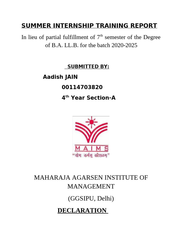 Summer Internship Training Report | PDF | Cheque | Justice