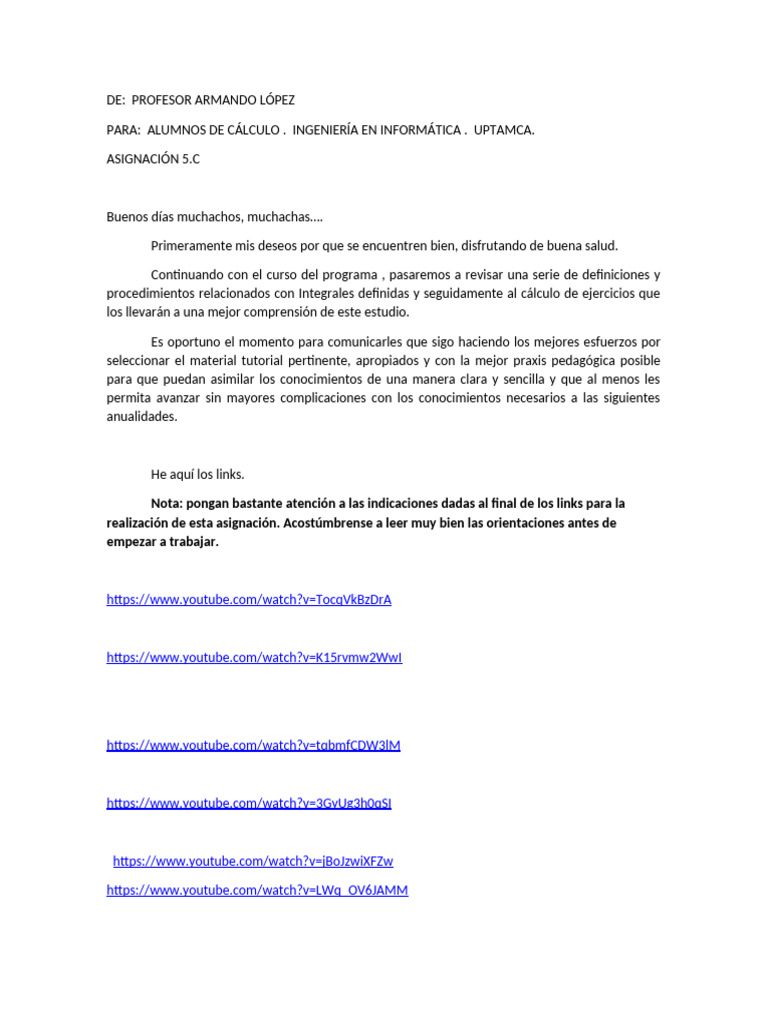 Asign. 5.C Integ. Definidas. Concepto y Ejercicios Dados. | PDF | Integral