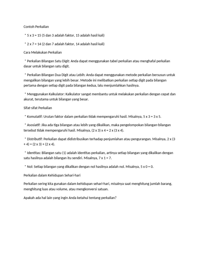 Contoh dan Cara Perkalian Dasar | PDF