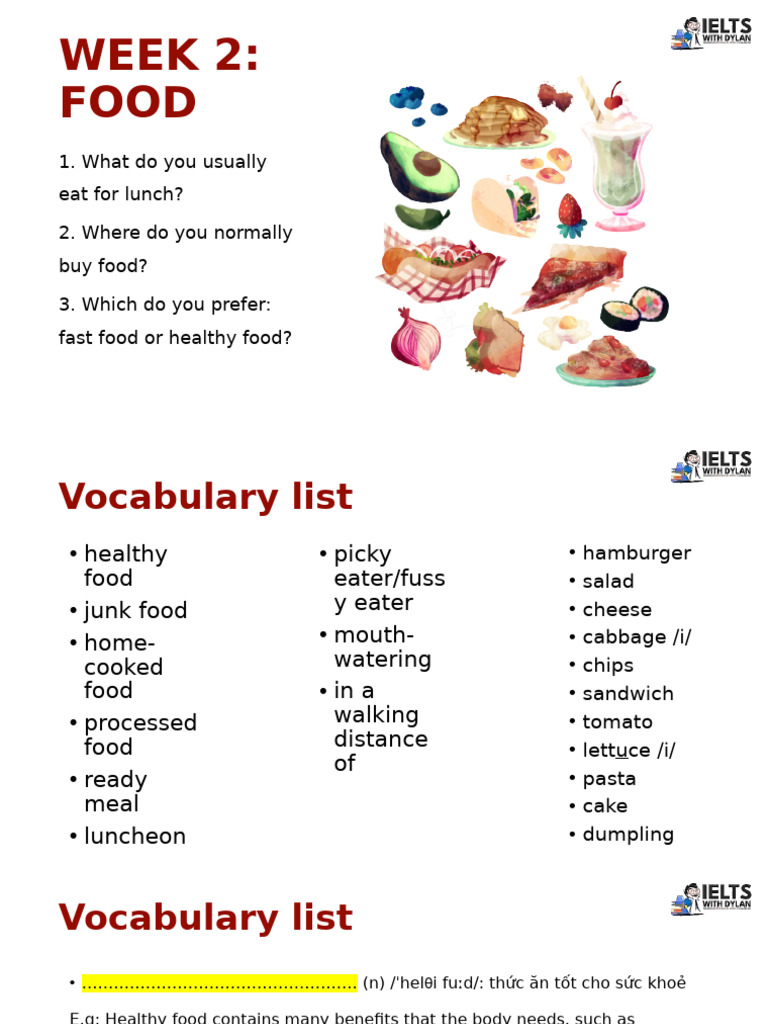 Pre-IELTS Speaking: Food Vocabulary Guide | PDF | Lunch | Cooking