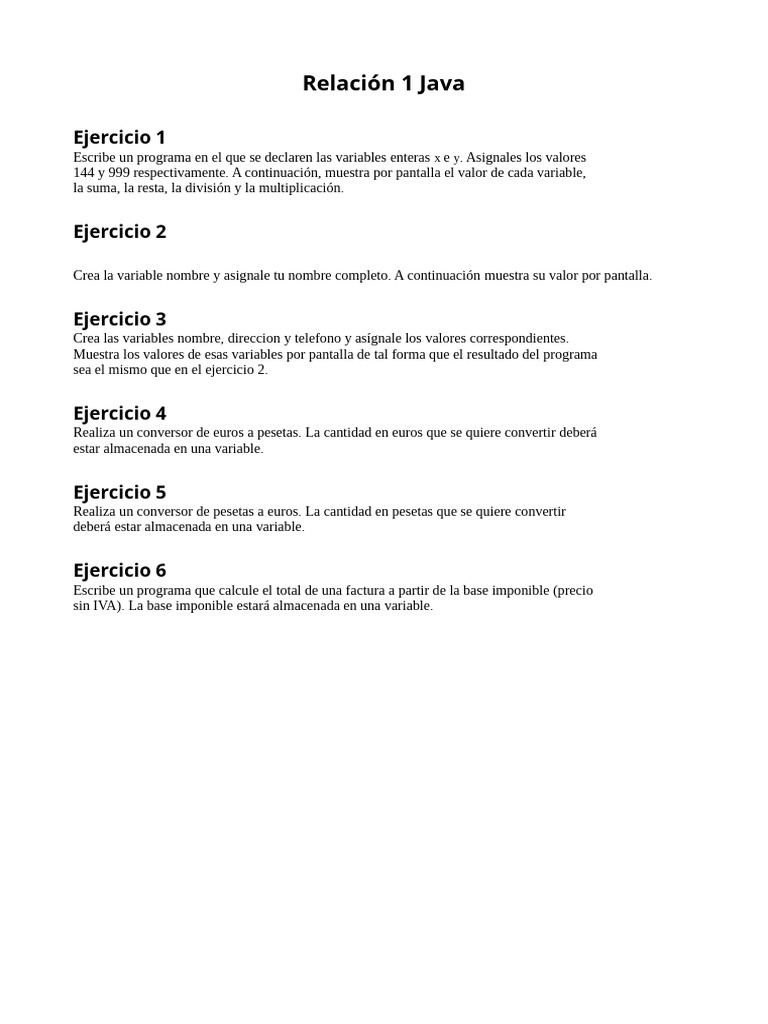 Relacion 1 Java | PDF