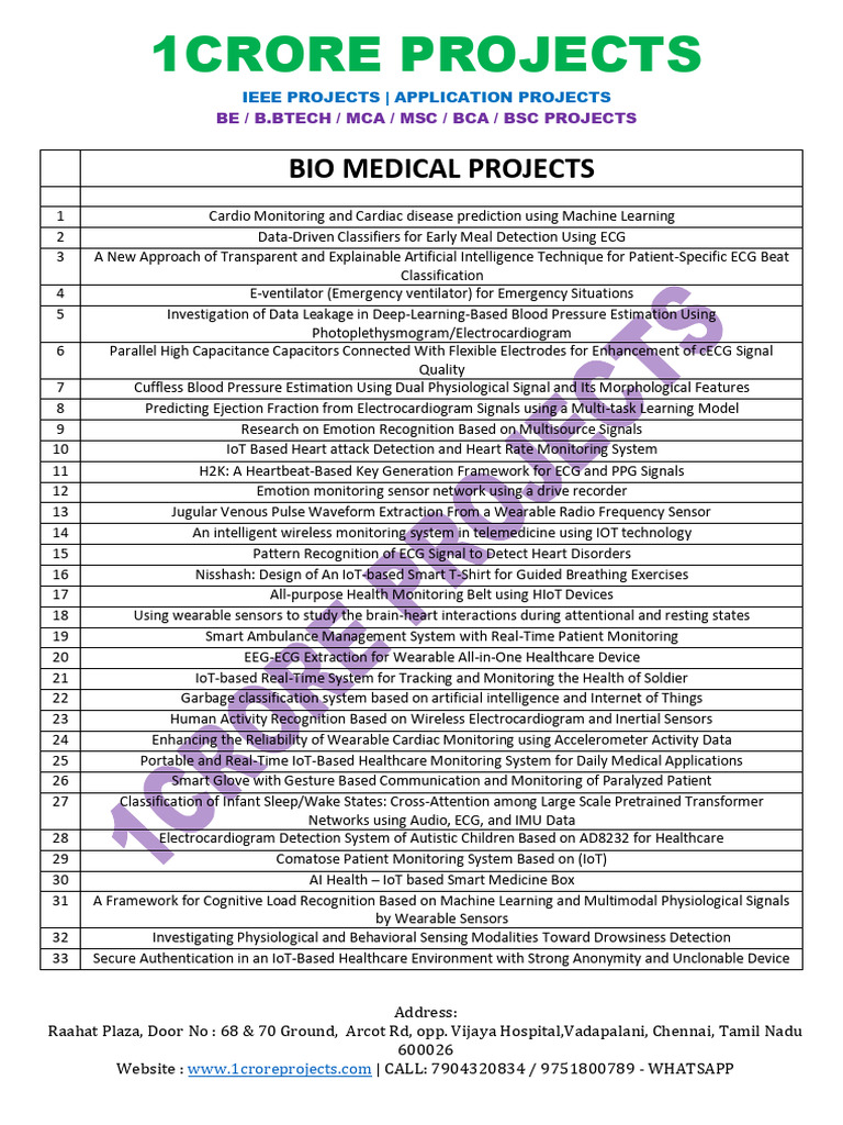Biomedical Project Ideas for Students | PDF | Monitoring (Medicine ...