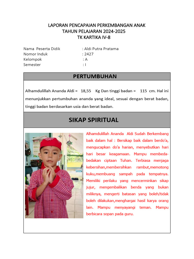 LAPORAN PENCAPAIAN PERKEMBANGAN ANAK | PDF