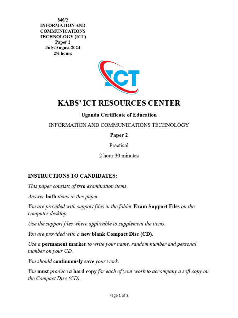 Uganda ICT Exam: Practical Tasks | PDF | Computer File | Educational Technology