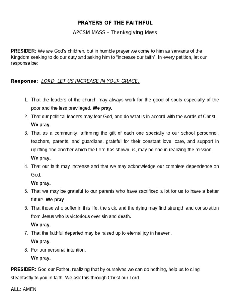 Baccalaureate Mass Petitions | PDF