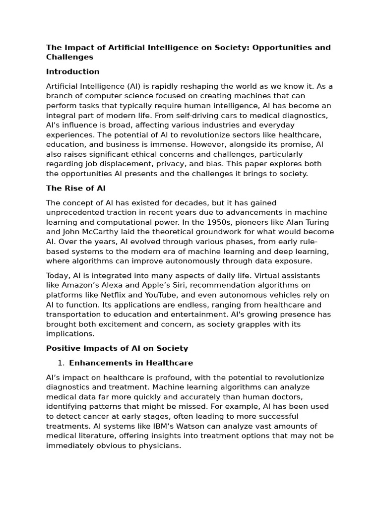 The Impact of Artificial Intelligence On Society | PDF | Artificial ...