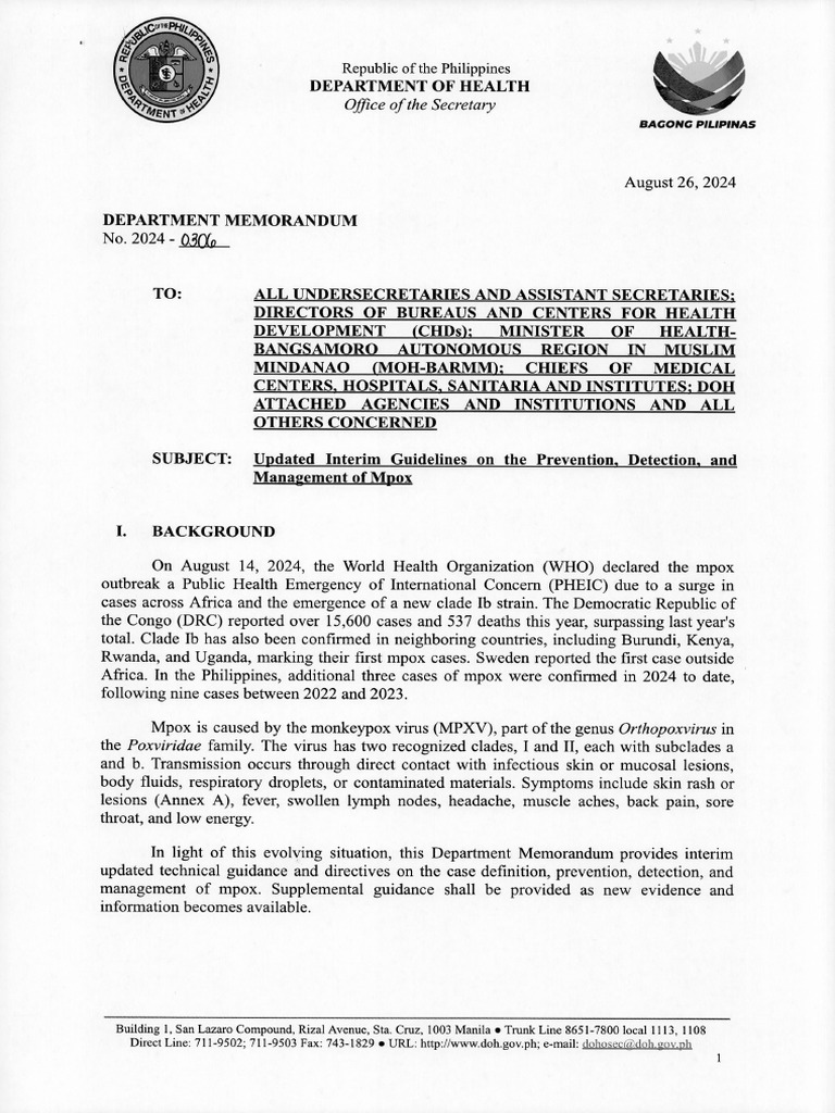 Dm2024-0306updated Interim Guidelines On The Prevention, Detection, and Management of Mpox | PDF ...