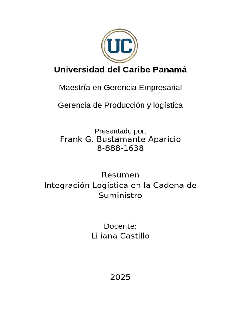 Resumen Integracion logistica Frank | PDF | Logística | Cadena de suministro