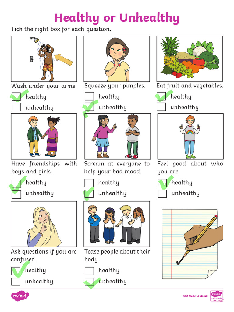 Healthy vs Unhealthy Habits Checklist | PDF