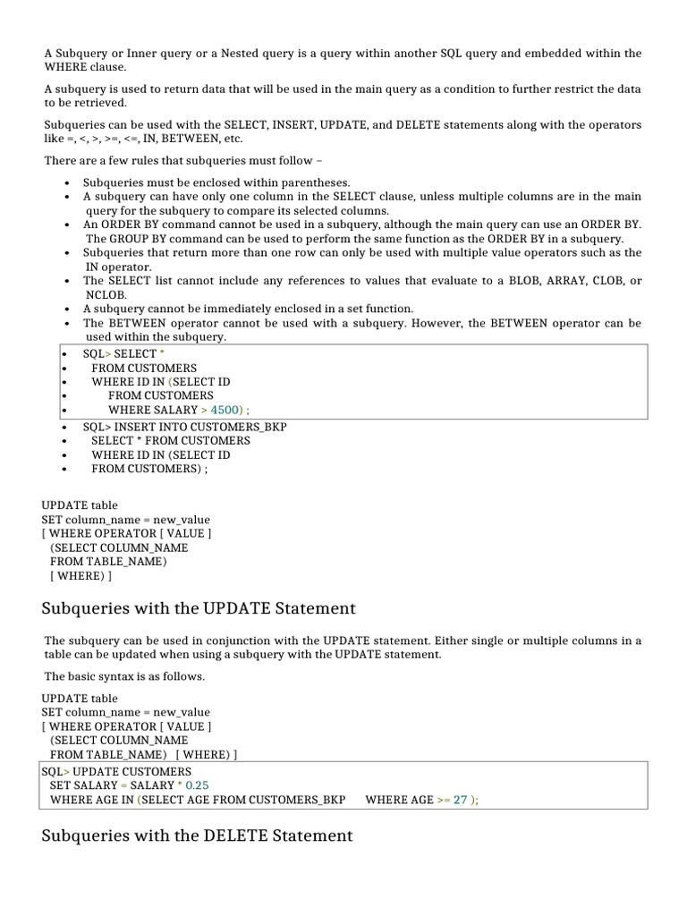 Subquery And Logical Operators Pdf Relational Database Data Model