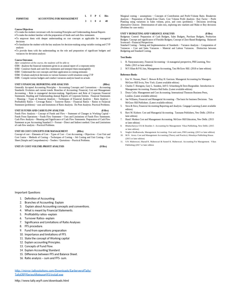 AFM Syllabus and Important Questions | PDF | Management Accounting | Accounting