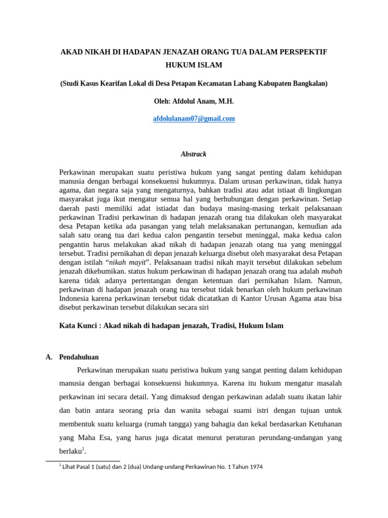 Akad Nikah Dihadapan Jenazah Orang Tua | PDF