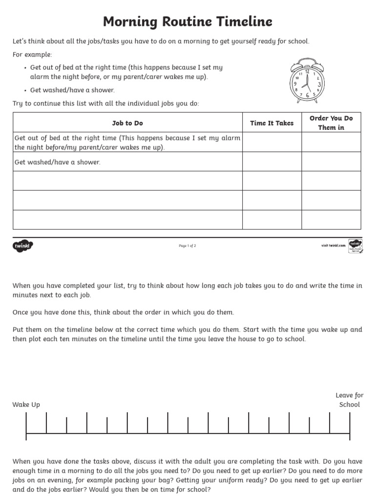Morning Routine Timeline: Job To Do Time It Takes Order You Do Them in ...