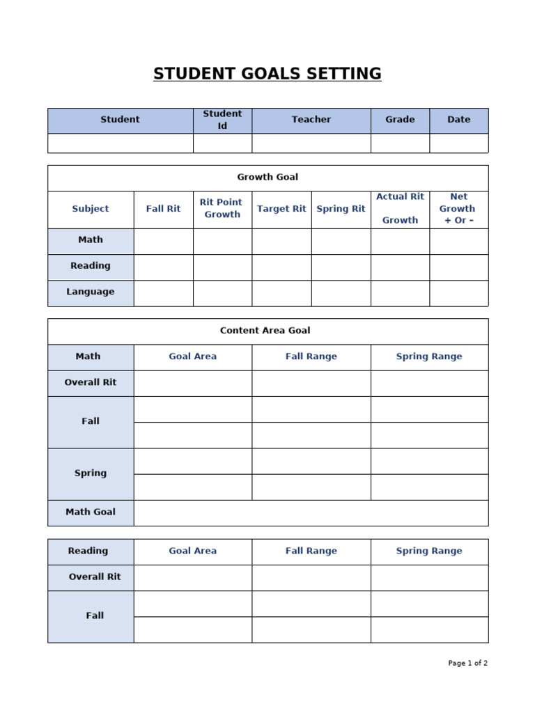 Student Goal Setting Template | PDF