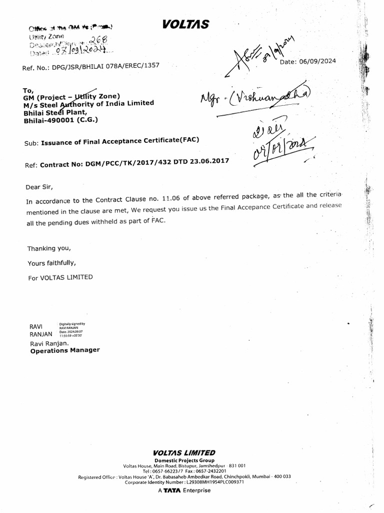 Voltas Request Letter 1357 | PDF