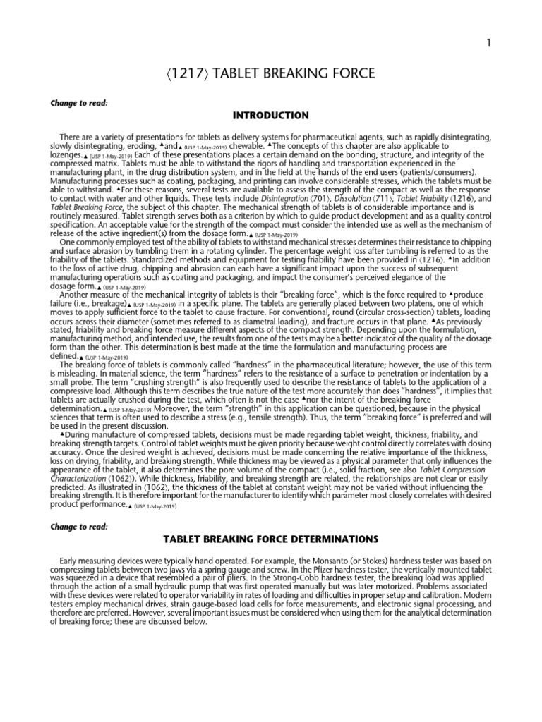 USP 1217〉 Tablet Breaking Force | PDF | Fracture Mechanics | Strength ...