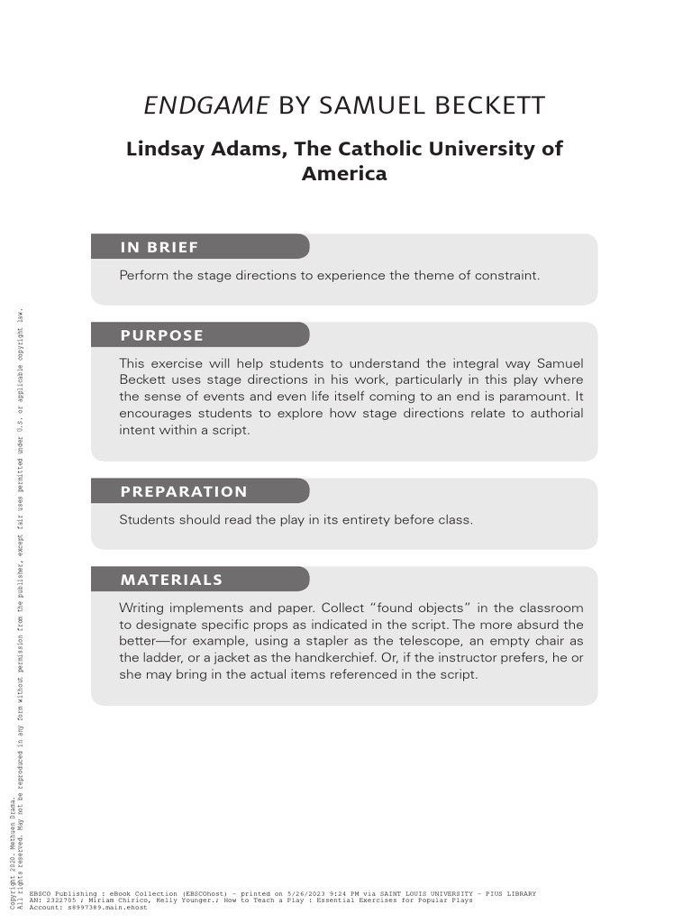 Endgame by Samuel Beckett Teaching Exerc | PDF