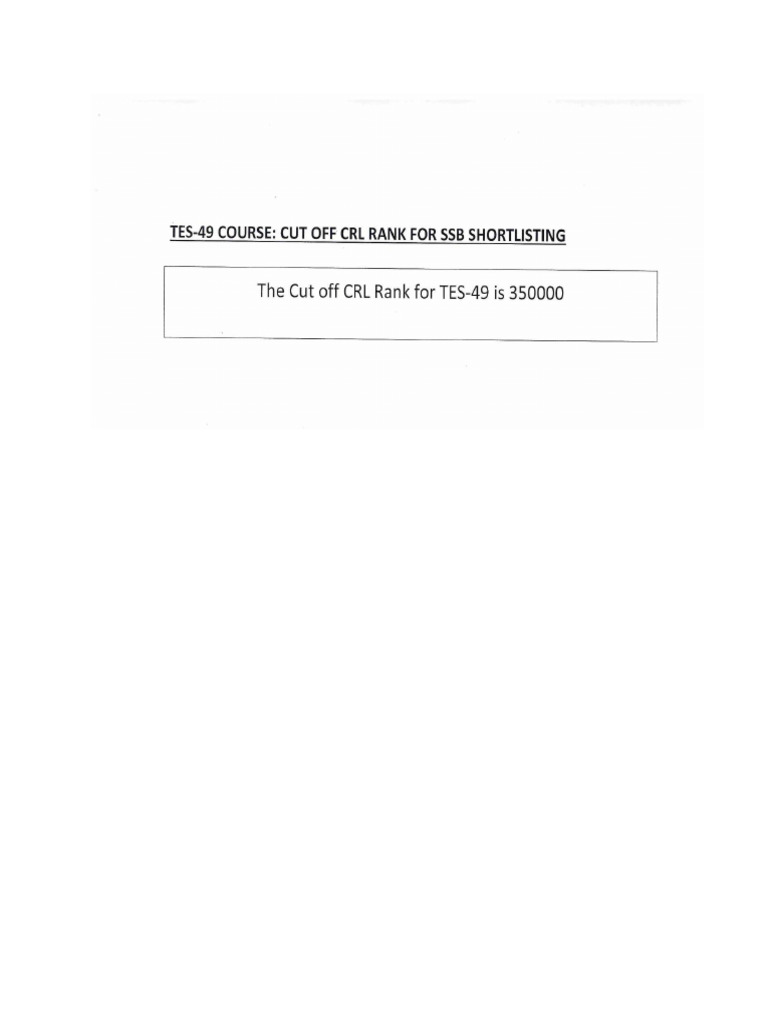 The Cut Off CRL Rank For Tes 49 Is 350000 | PDF
