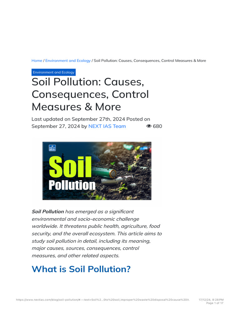 Soil Pollution - Causes, Consequences, Control Measures & More | PDF ...