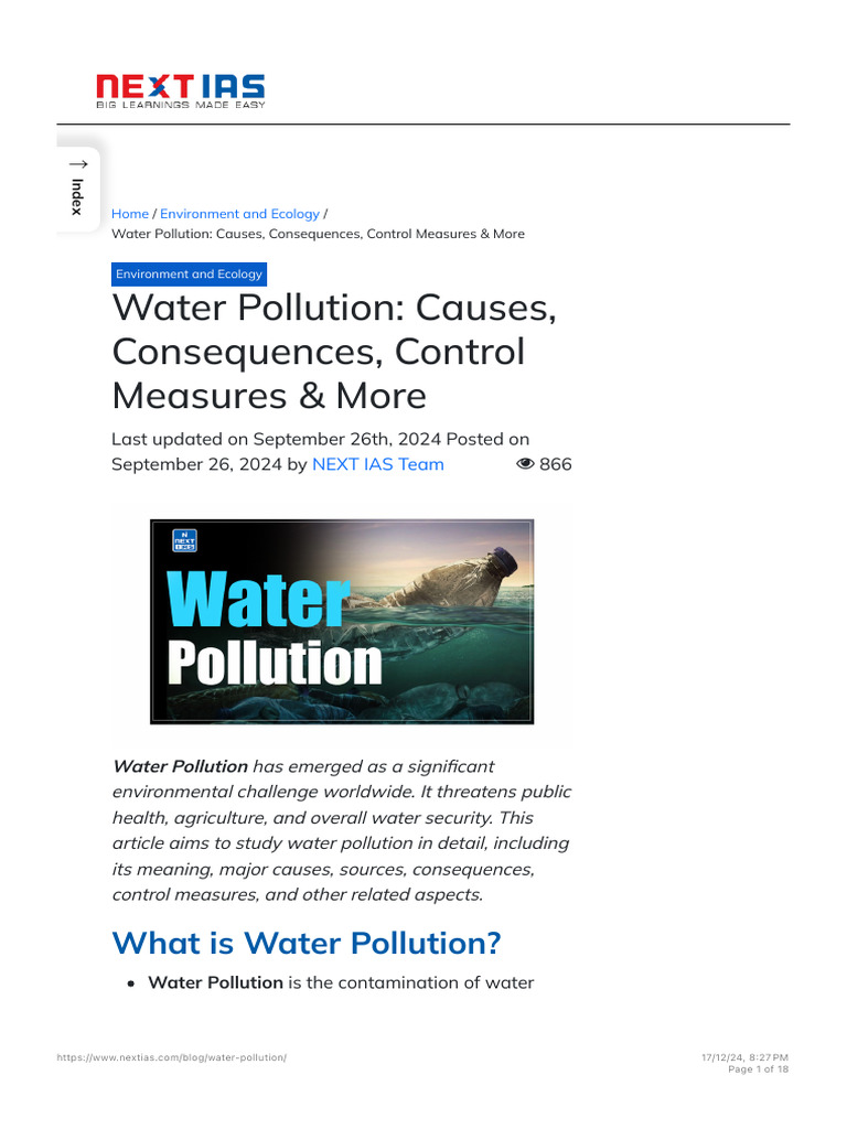 Water Pollution- Causes, Consequences, Control Measures & More | PDF ...