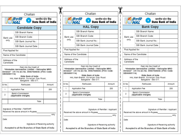 SBI Challan Form for HAL Application | PDF | Politics Of India | Banking