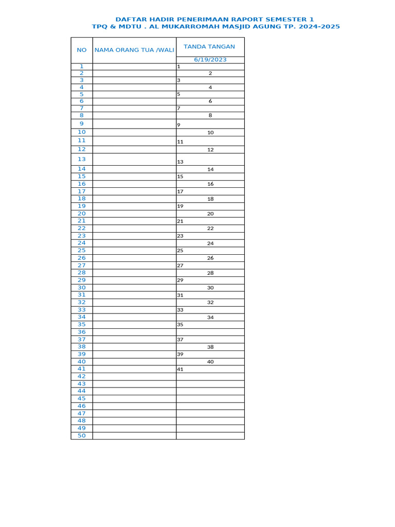 Daftar Hadir TPQ & MDTU 2023-2025 | PDF