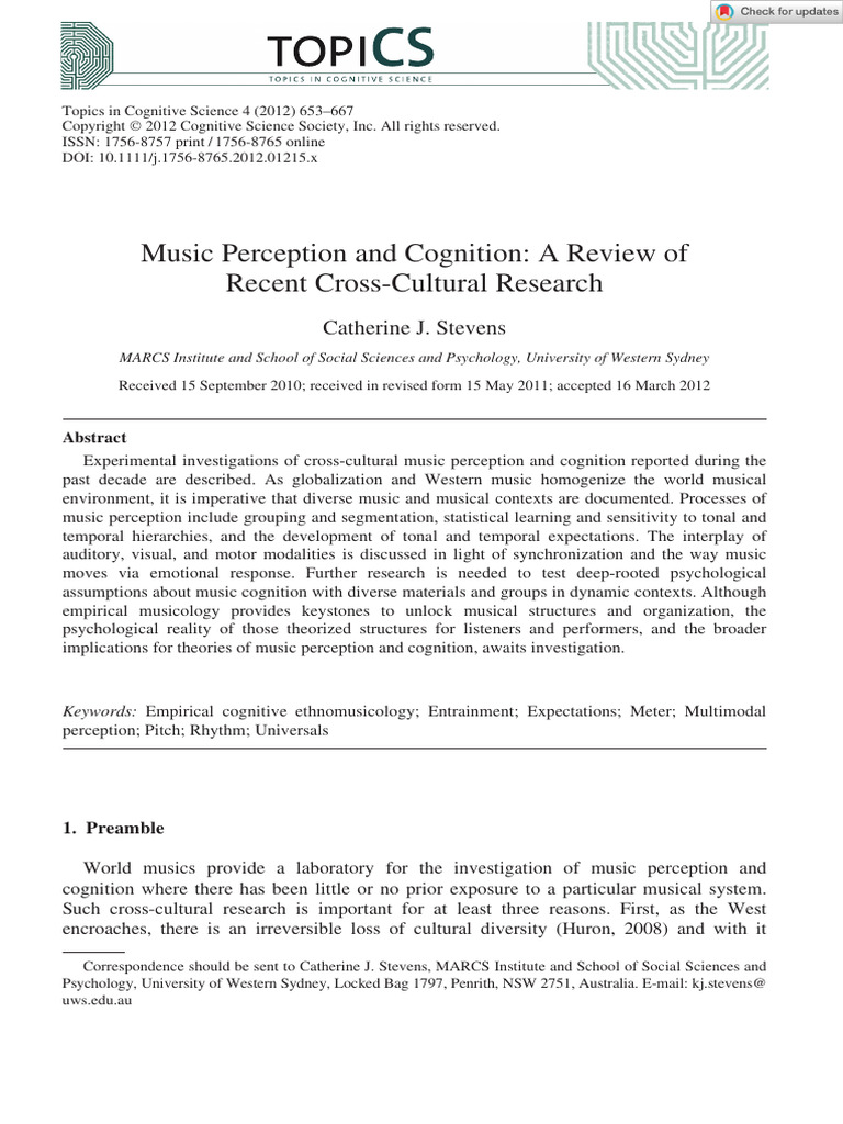 Topics in Cognitive Science - 2012 - Stevens - Music Perception and ...