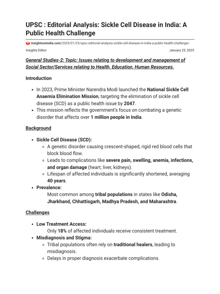 UPSC: Sickle Cell Disease Analysis | PDF | Health Care | Gene Therapy