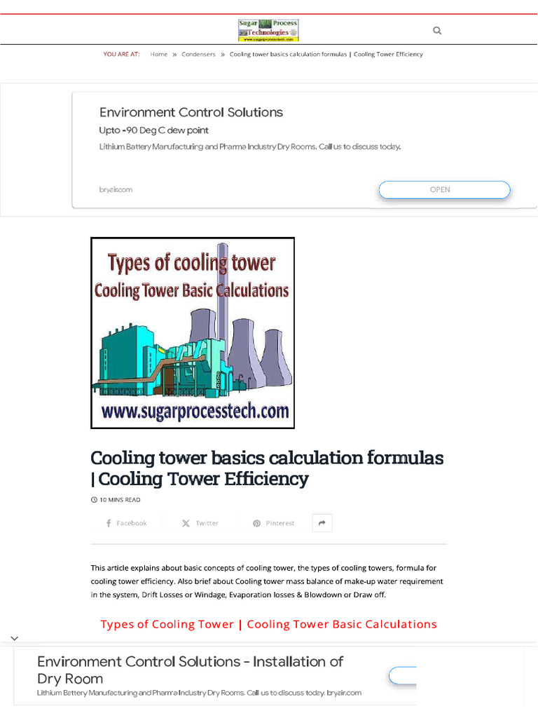 Cooling Tower Basics Calculation Formulas - Cooling Tower Efficiency | PDF