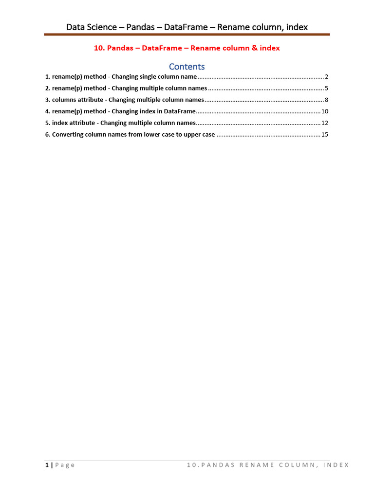 Pandas - Dataframe - Renaming Column - Index | PDF | Comma Separated Values | Computing