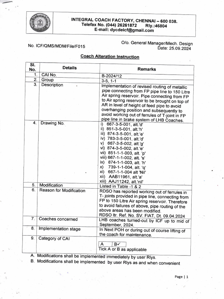 Cai B-2024-12 FP Revised Pipe Line To 150 Litre | PDF | Rail Transport ...