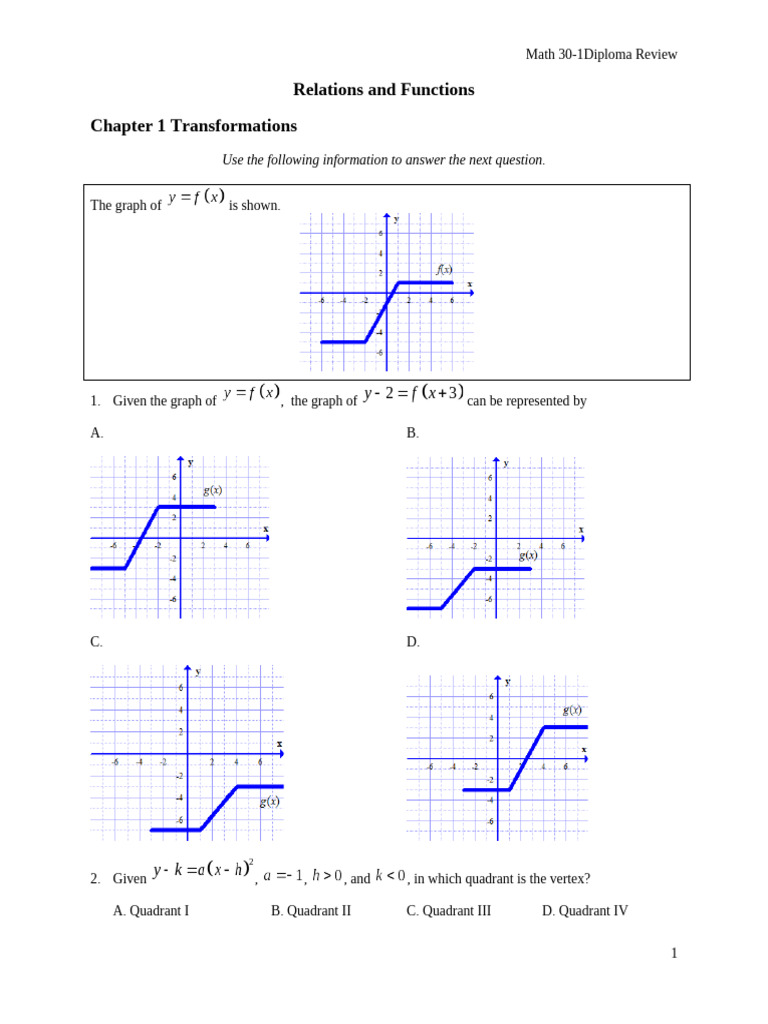 Math30-1Relationsand Functions Review | PDF | Cartesian Coordinate ...