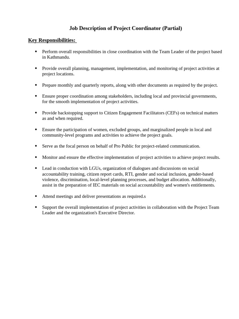 TOR - Project Coordinator in Madhesh | PDF