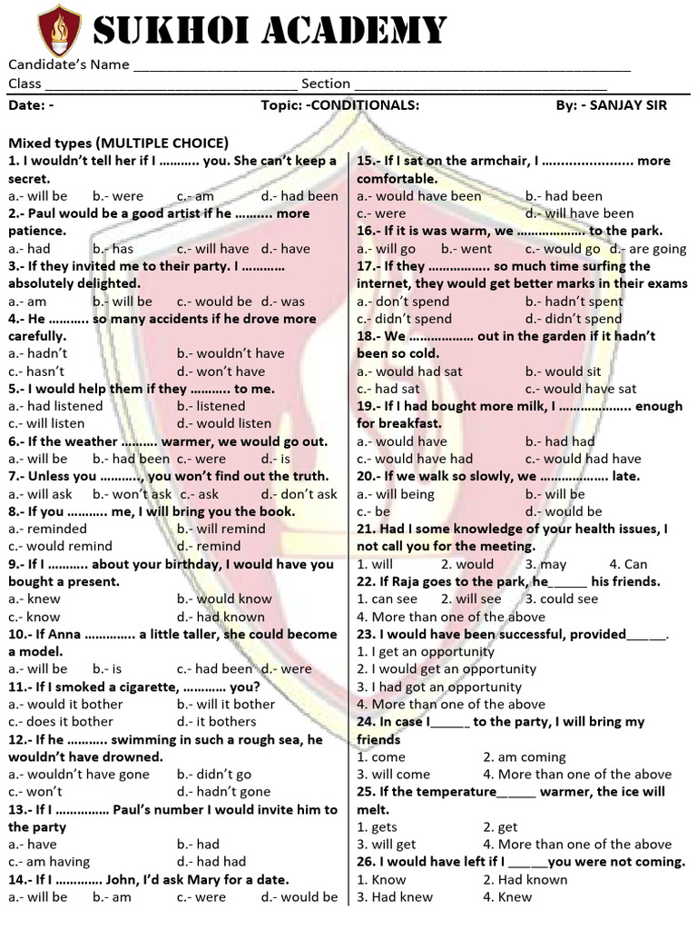 Mixed Conditionals Quiz | PDF