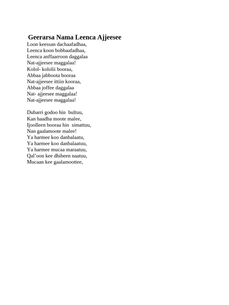 Geerarsa Nama Leenca Ajjeesee | PDF