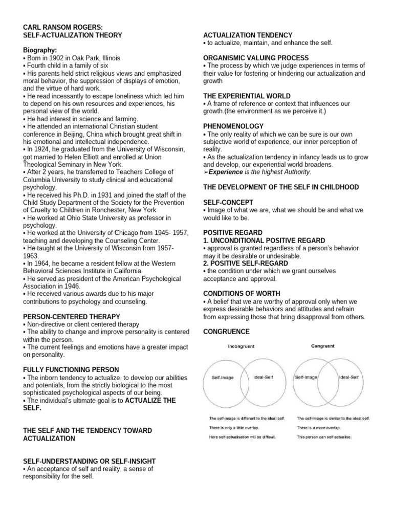 Carl Rogers: Self-Actualization Theory | PDF | Existentialism | Anxiety