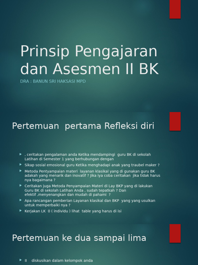 Prinsip Pengajaran Dan Asesmen II BK Layanan Dasar | PDF