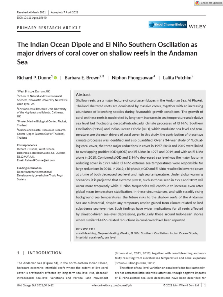 Dunne 2021 | PDF | Coral | Sea Surface Temperature