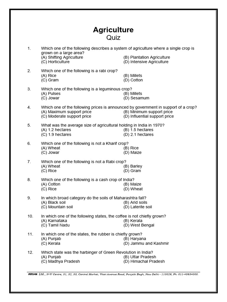 AGRICULTURE_QUIZ | PDF | Agriculture | Crops
