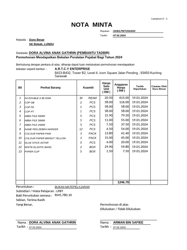 Nota Minta Contoh Editable | PDF