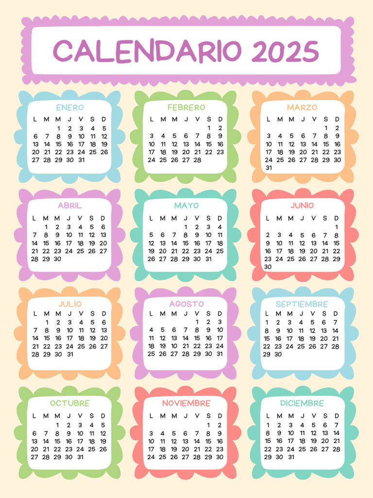 Documento A4 Calendario 2025 para Niños Bonito Infantil Multicolor ...