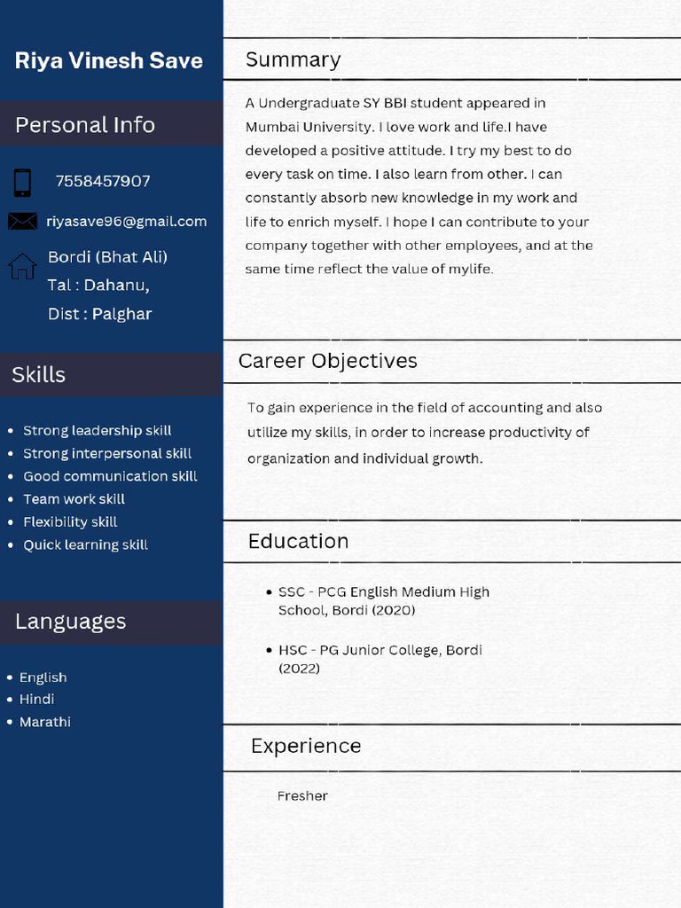 RIYA SAVE RESUME | PDF