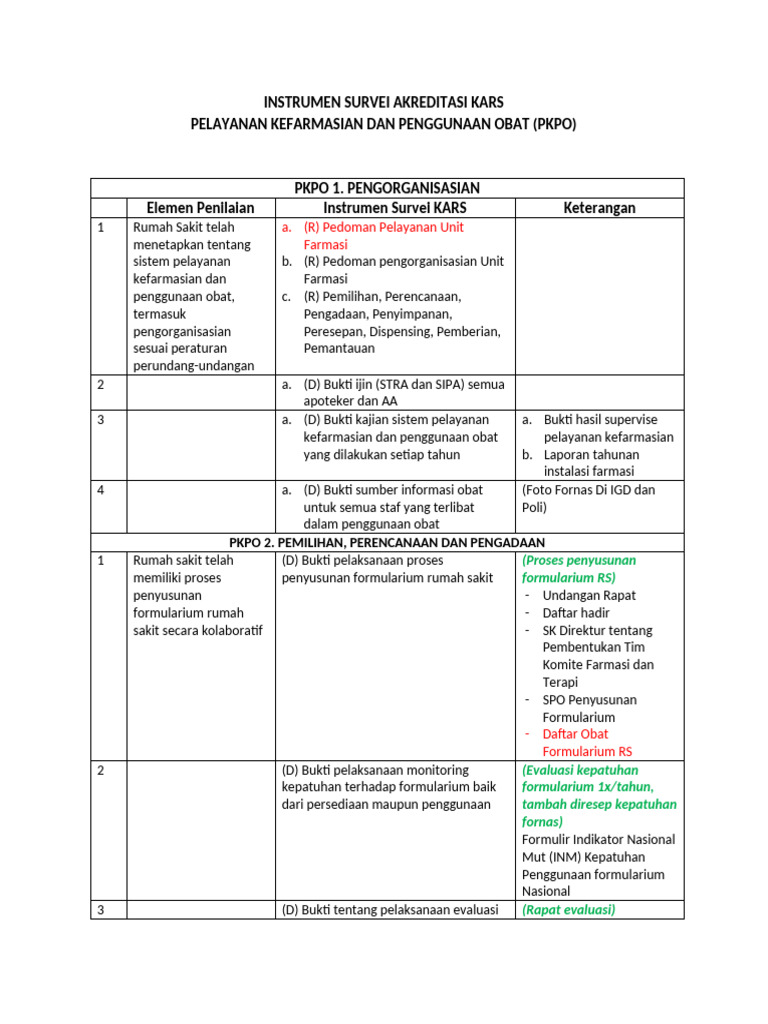 Instrumen Survei KARS PKPO | PDF